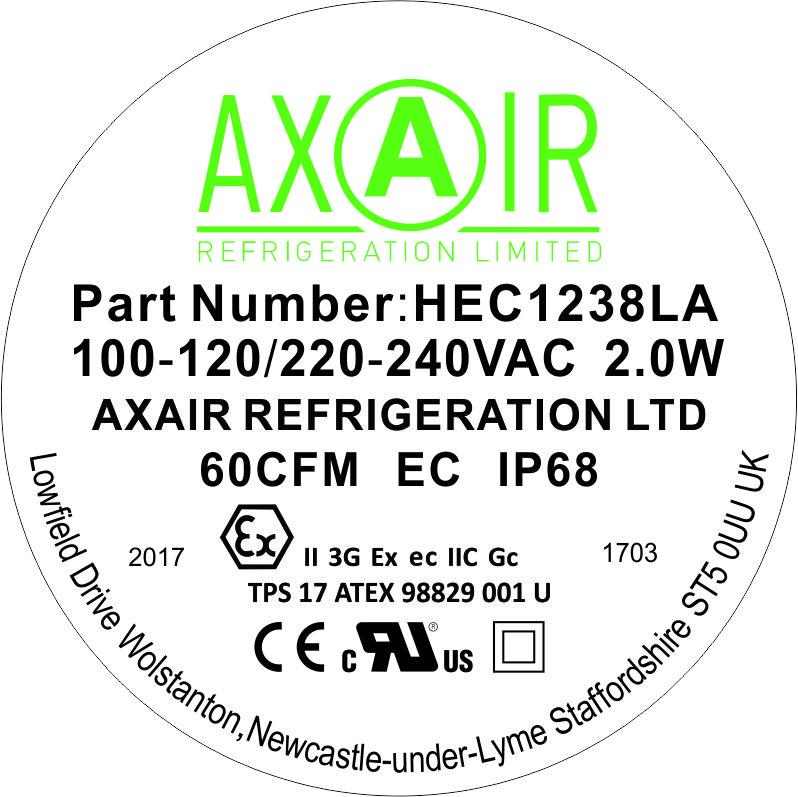 Explosion Proof (ATEX) EC Compact Axial Fan IP68 120x120x38m